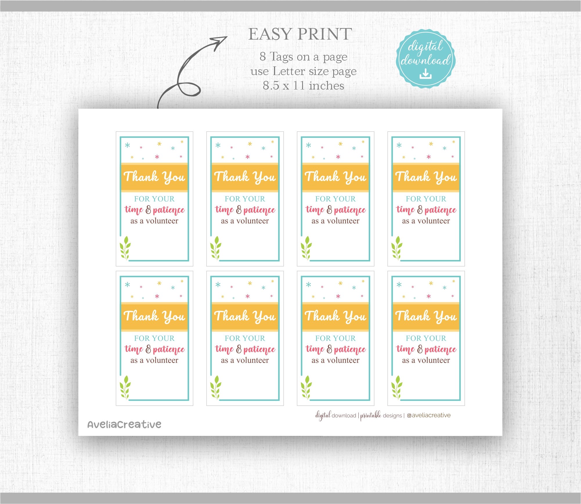 Printable Gift Tag for Volunteer Instant Download Thank You - Etsy