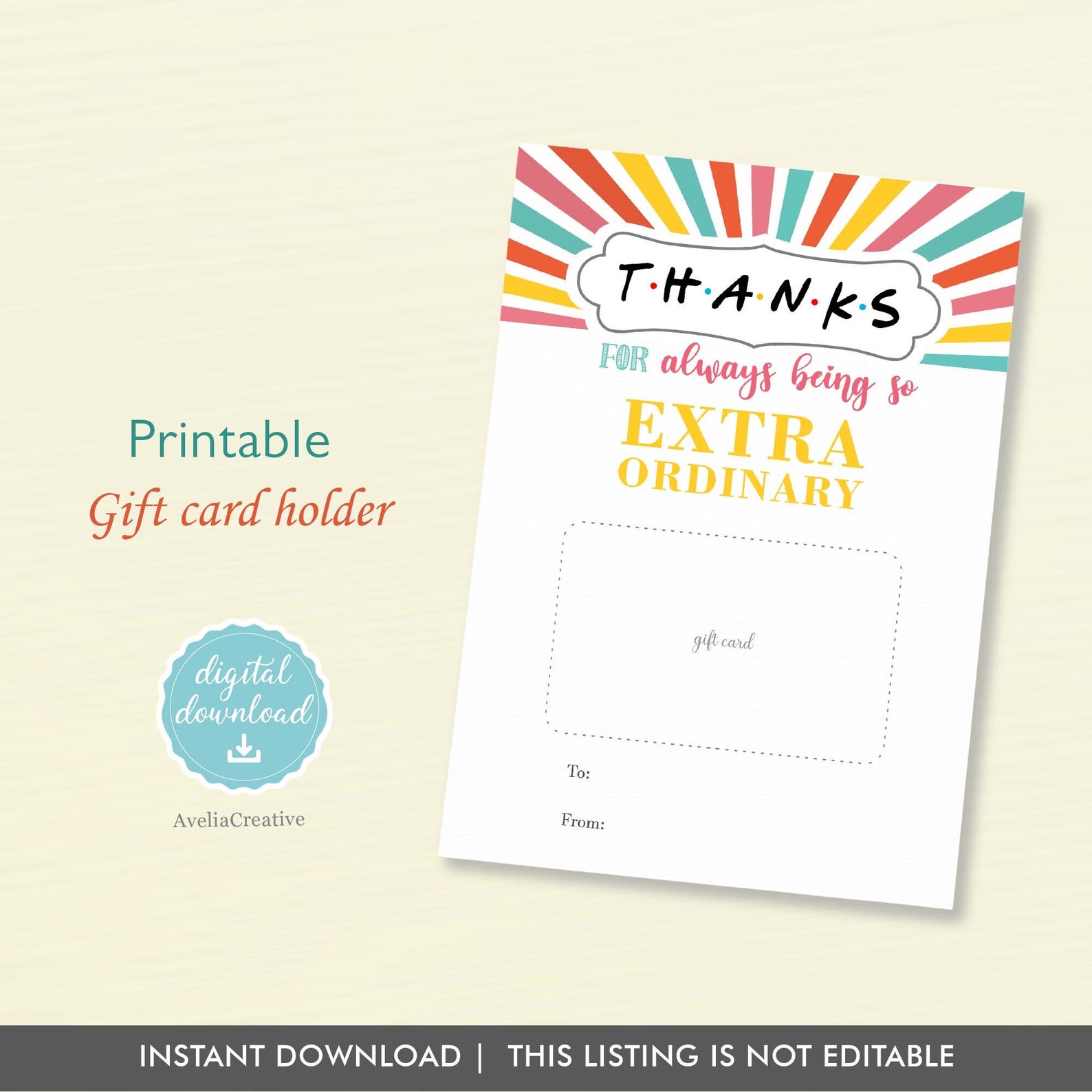 Staff Appreciation Gift Card Holder, Instant Download, Thank You for ...