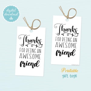 Thanks for Being an Awesome Friend Printable Gift Tags, Instant ...