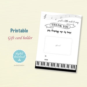 Music Teacher Gift Card Holder, Instant Download, Printable Piano ...