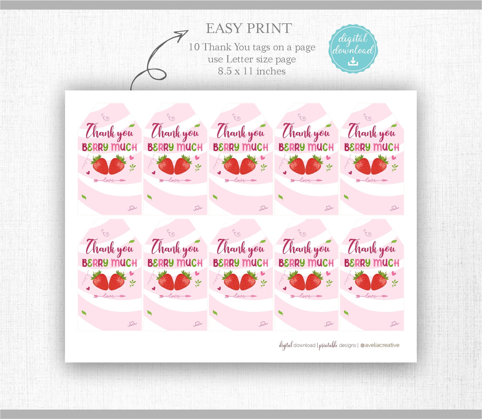 Thank You Berry Much Gift Tags Instant Download End of Year - Etsy