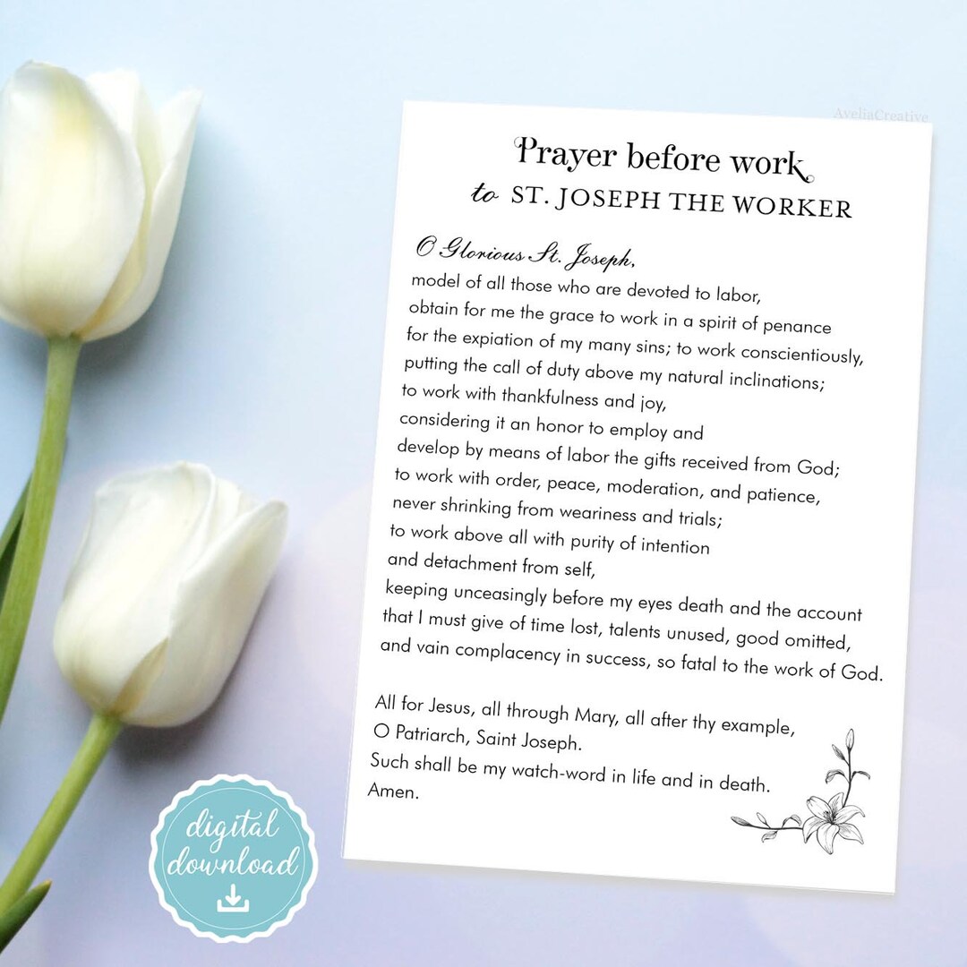 Prayer Before Work to St. Joseph the Worker Printable Card, Instant ...