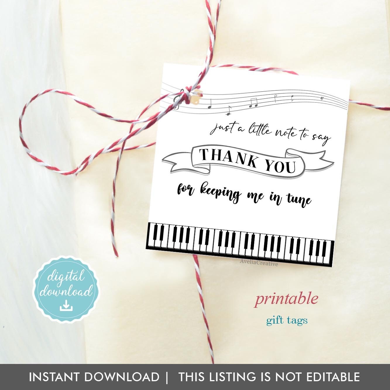 Music Teacher Gift Tags, Instant Download, Printable Piano Teacher Tags ...