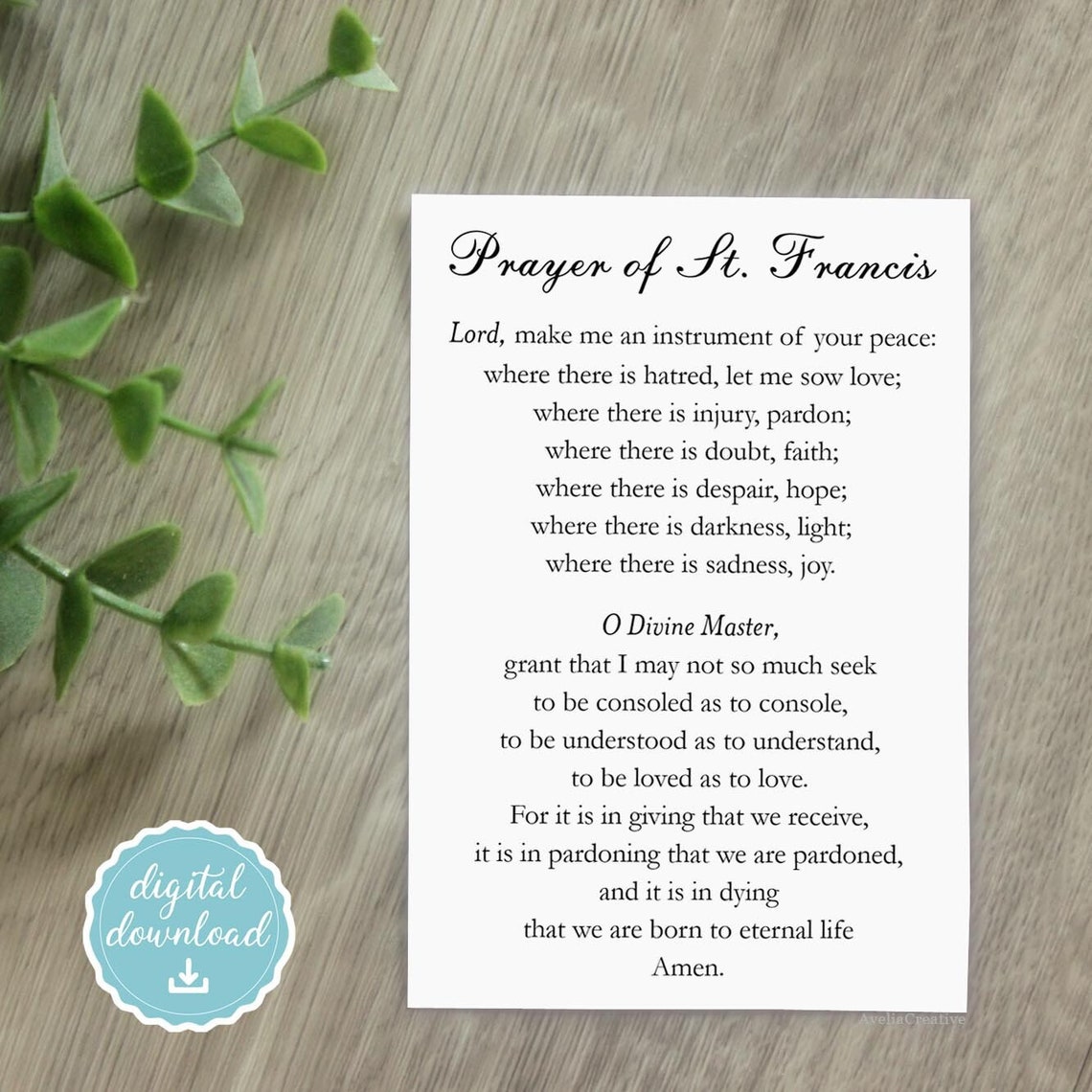 Printable Card Prayer of St. Francis , Instant Download, Saint Francis of Asisi Prayer Card ...
