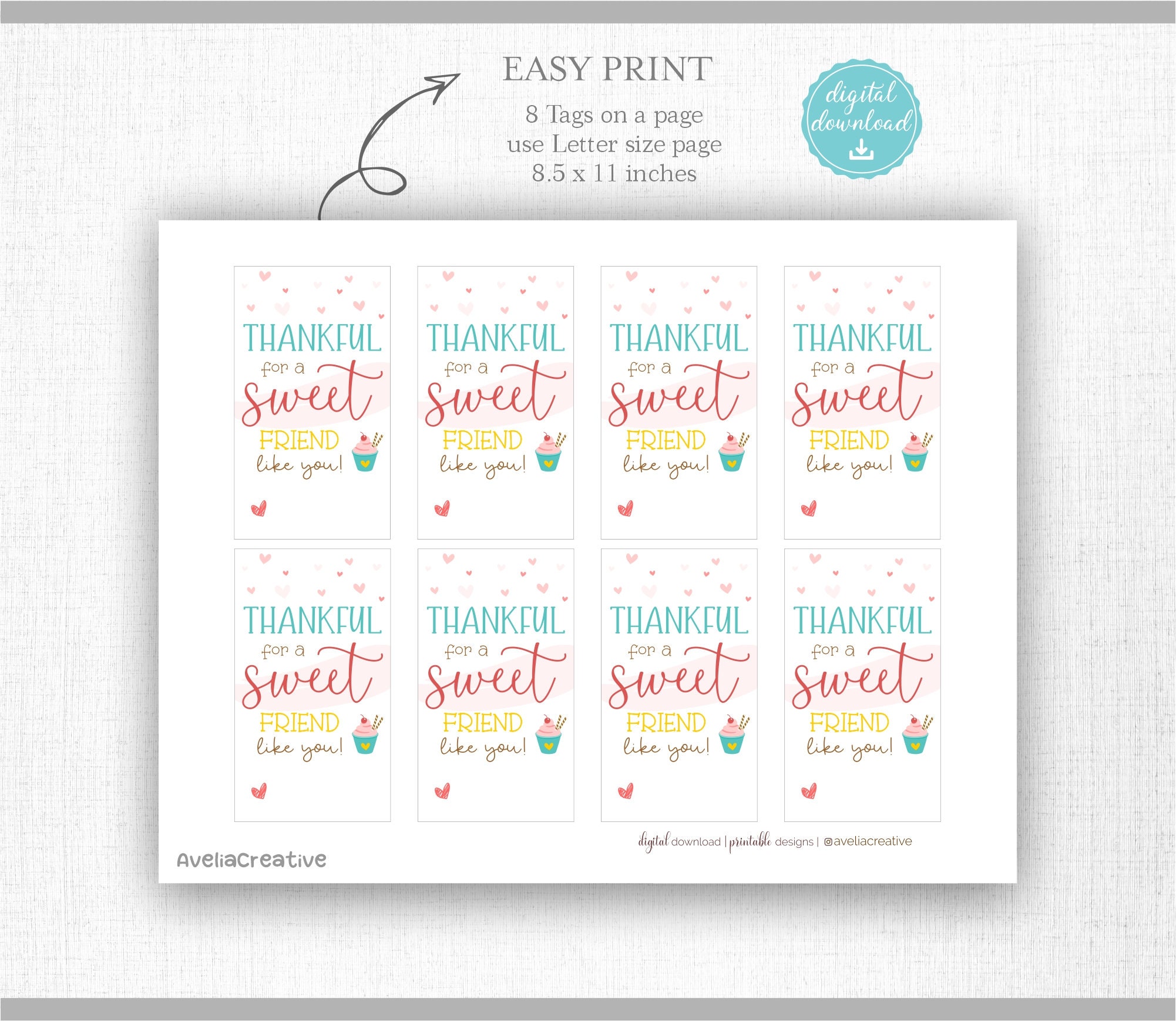 Classmates Tags, Instant Download, Thankful for a Sweet Friend Like You ...