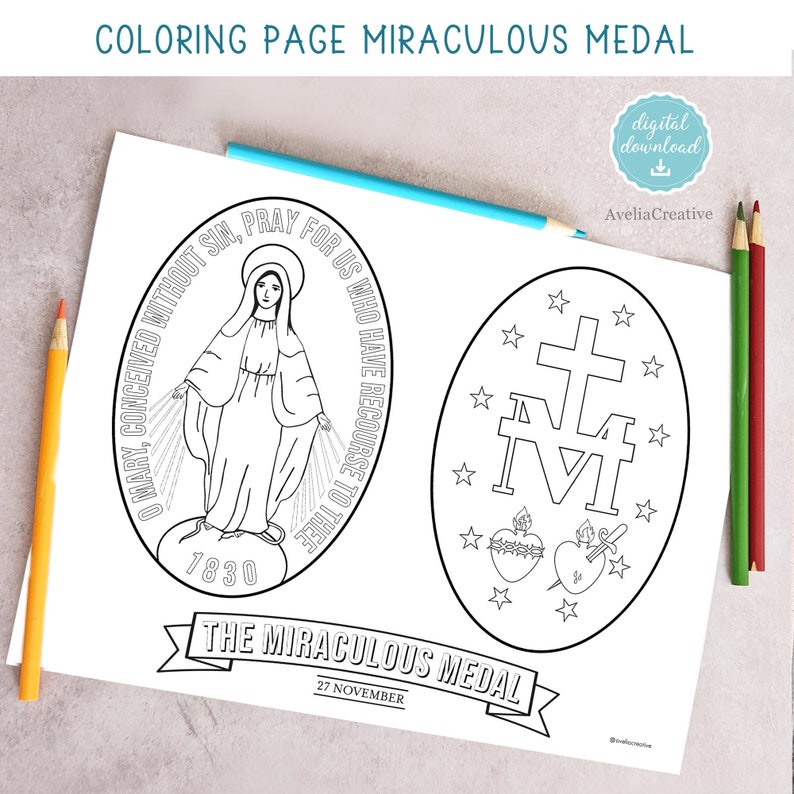The Miraculous Medal Coloring Page, Instant Download, Printable ...