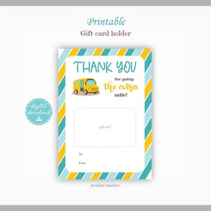 School Bus Driver Printable Gift Card Holder, Instant Download, School ...