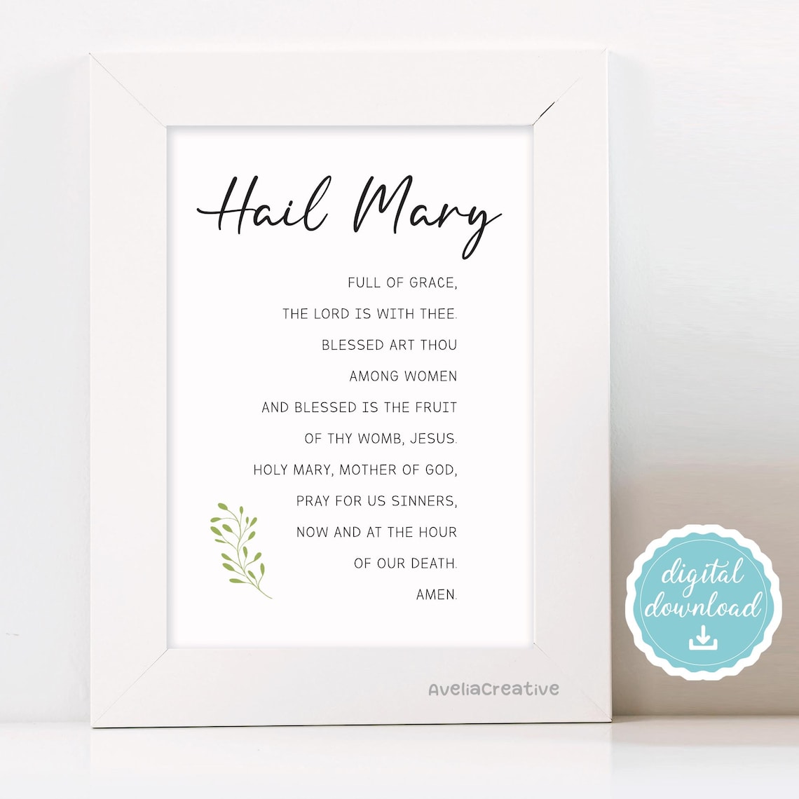 Hail Mary Wall Art, Instant Download, Catholic Prayer Printable Art ...
