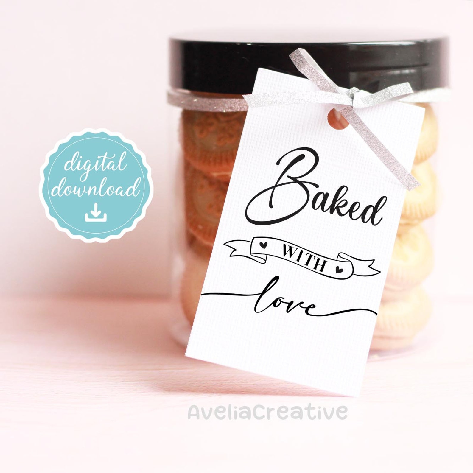 Printable Cookie Tags, Instant Download, Baked With Love Black and ...