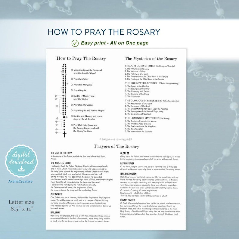 How to Pray the Rosary, Instant Download, Rosary Printable Pdf ...