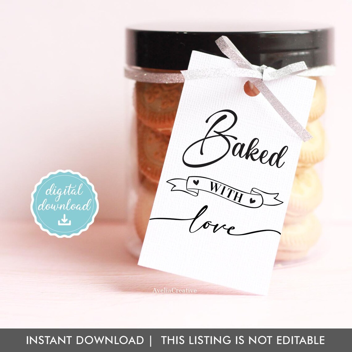 Printable Cookie Tags, Instant Download, Baked With Love Hang Tags ...