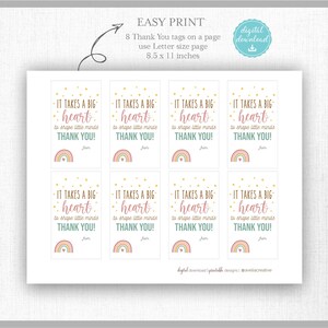 Teacher Appreciation Gift Tags, Instant Download, It Takes A Big Heart ...