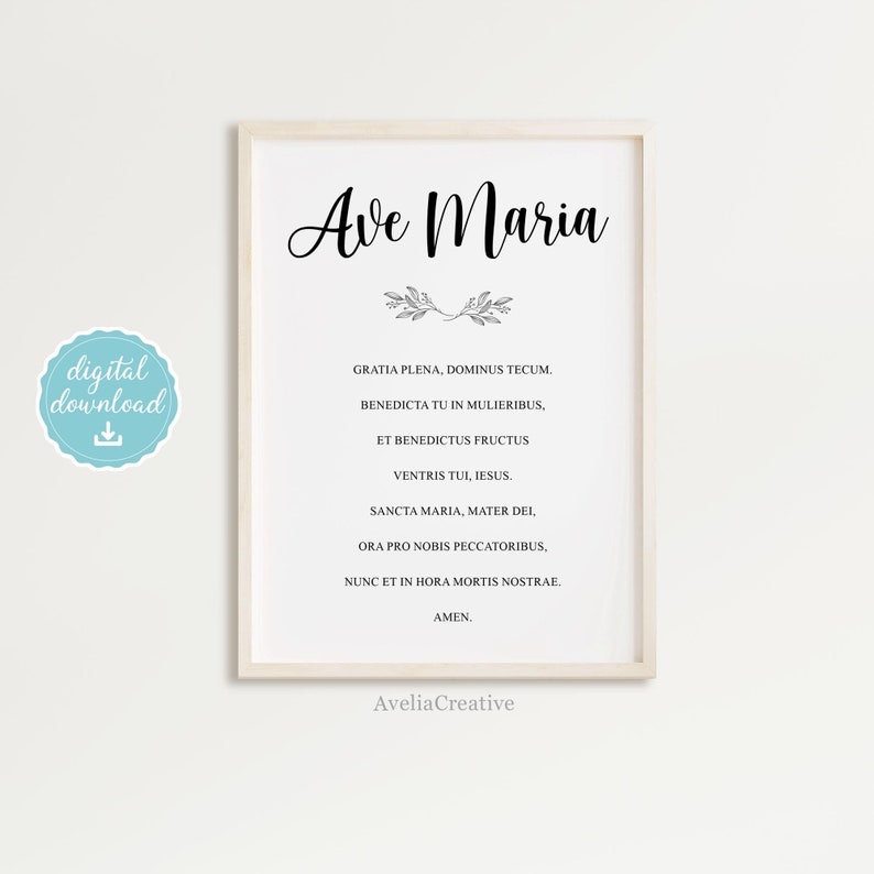 Ave Maria Wall Art, Instant Download, Hail Mary Latin Catholic Prayer ...