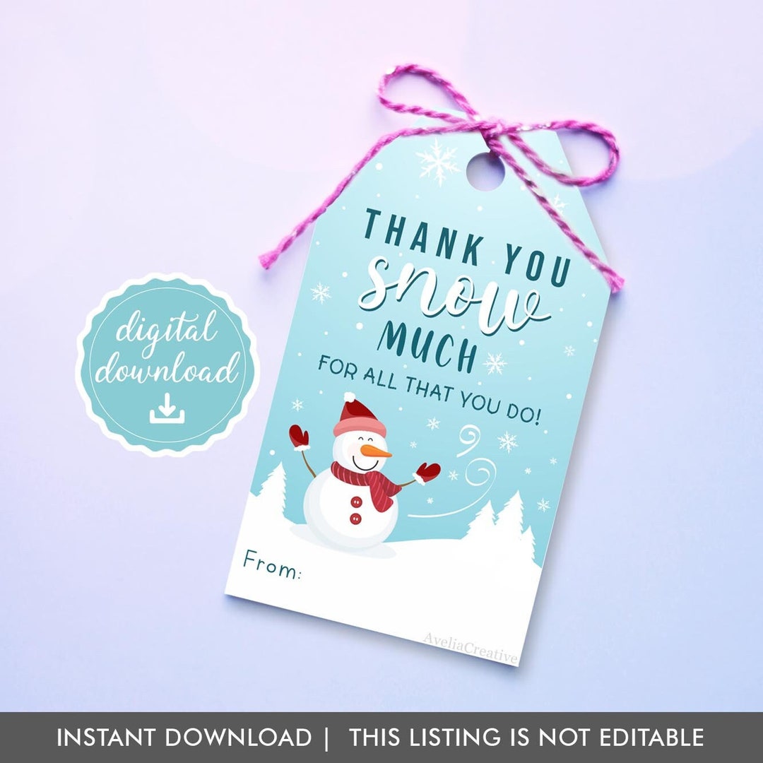 Thank You Snow Much Gift Tags, Instant Download, Printable Christmas ...