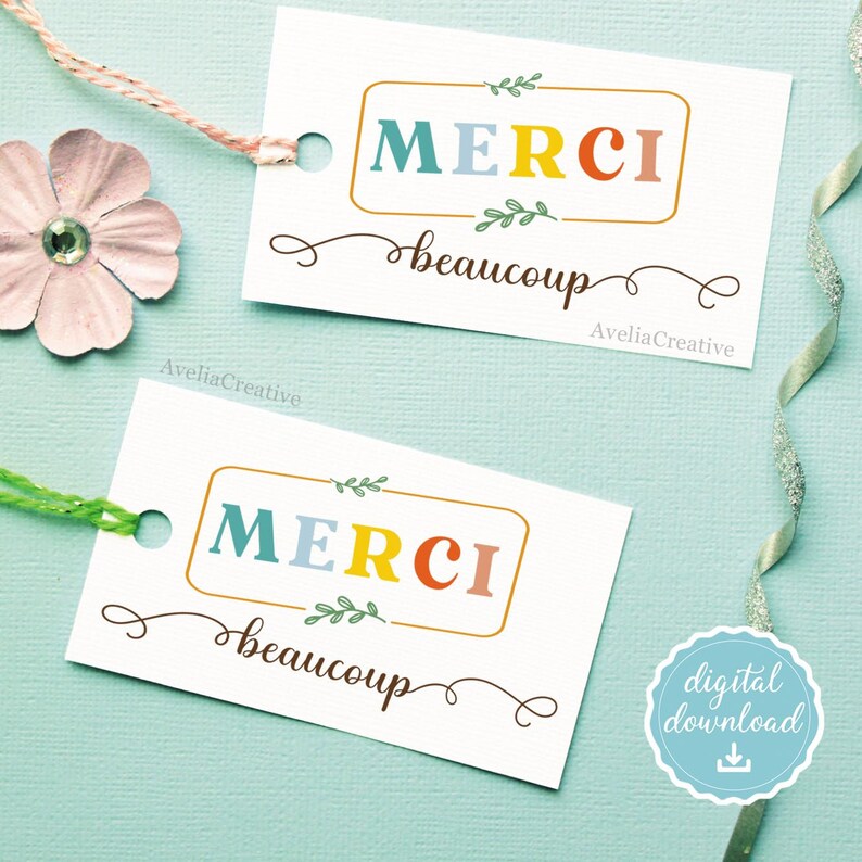 Merci Beaucoup Printable Tag, Instant Download, Thank You Tag, Merci ...