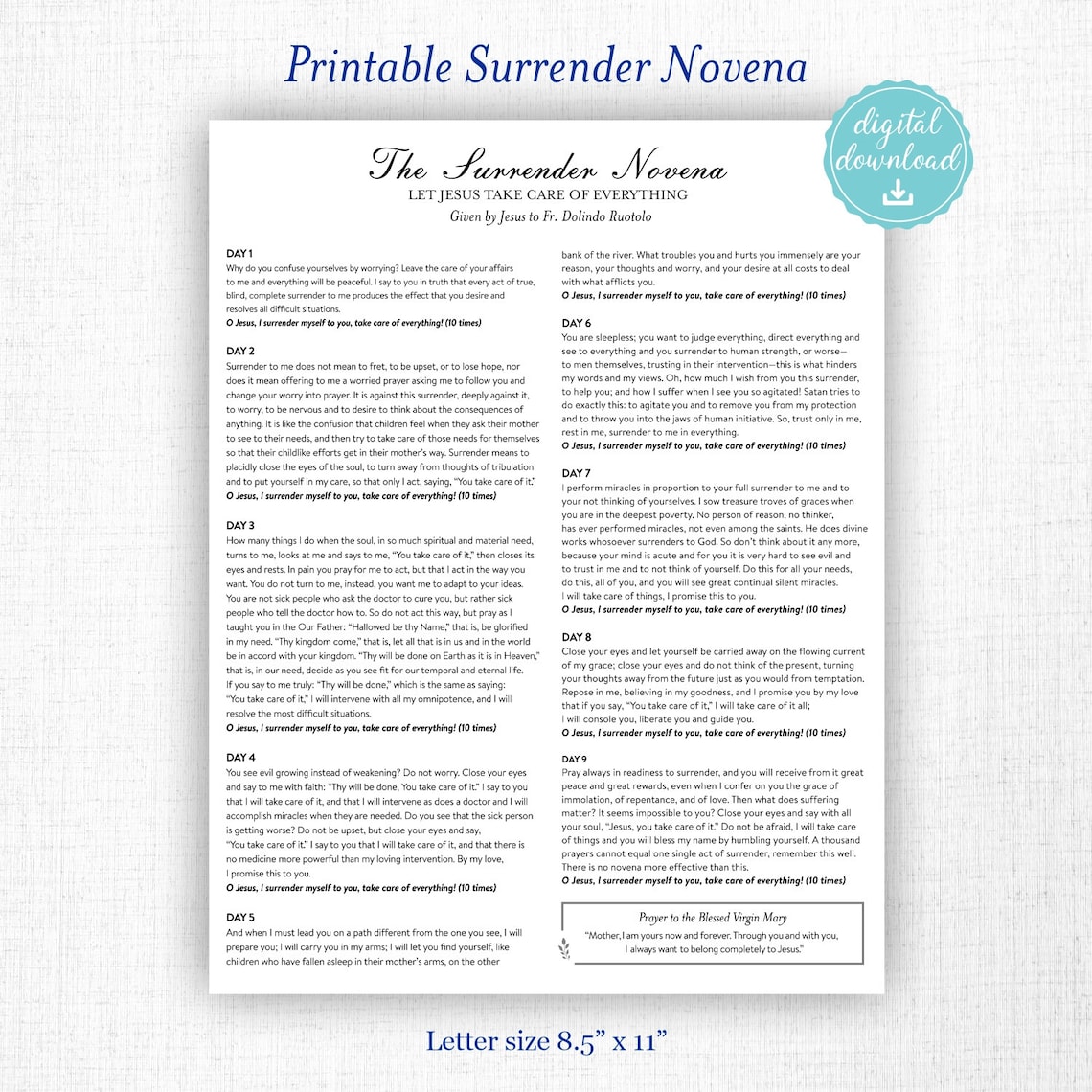 The Surrender Novena Printable Prayer, Instant Download, Catholic ...