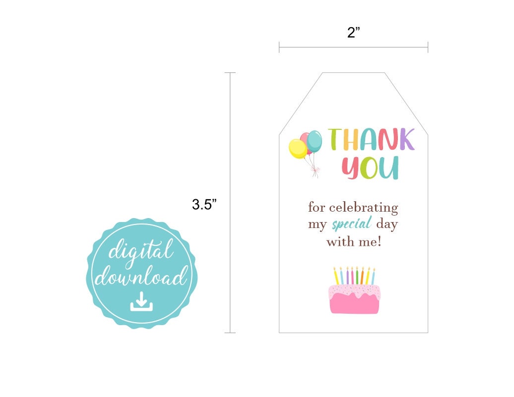 Party Favor Tag, Instant Download, Thank You for Celebrating My Special ...