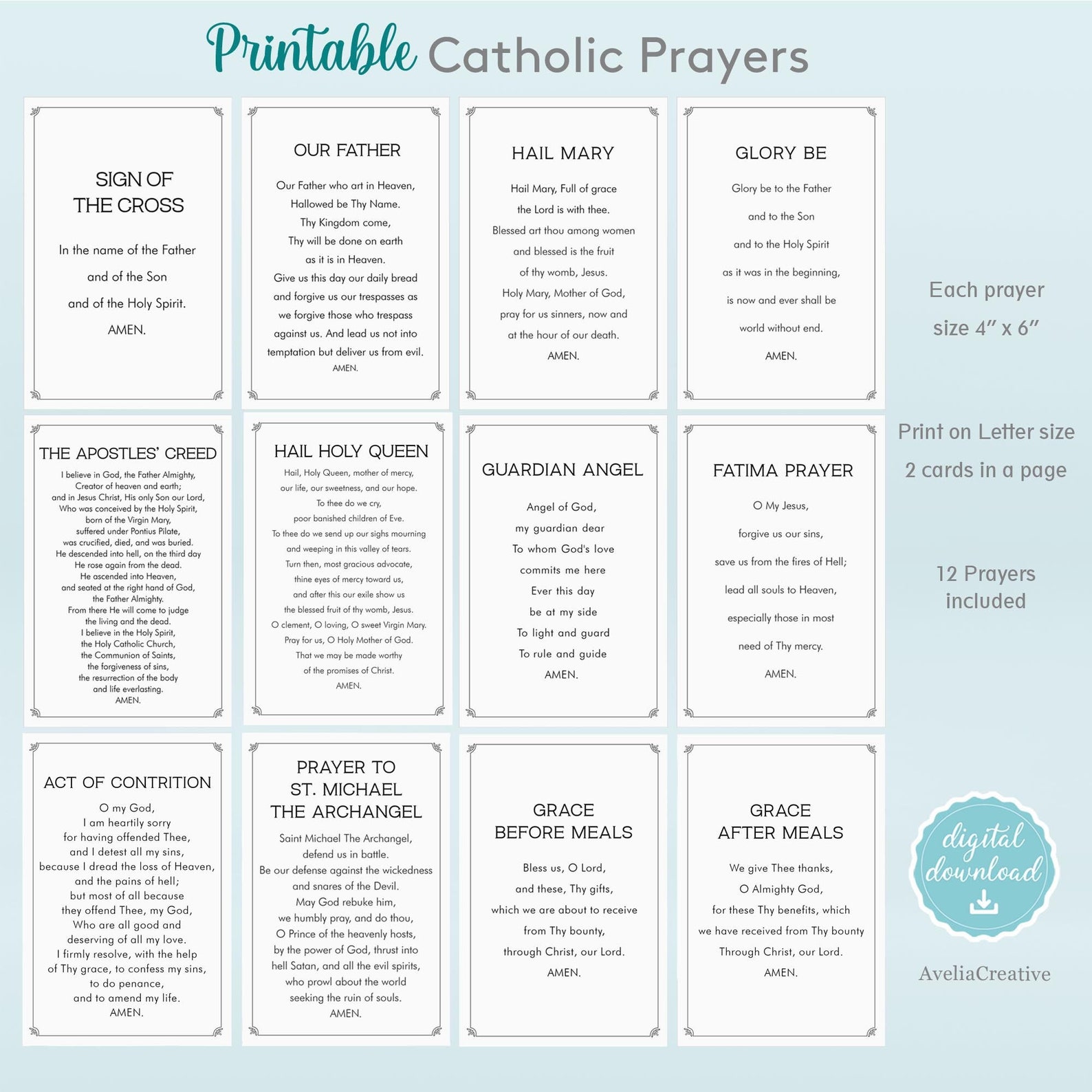 Catholic Prayers Card Bundle, Instant Download, Printable Catholic ...