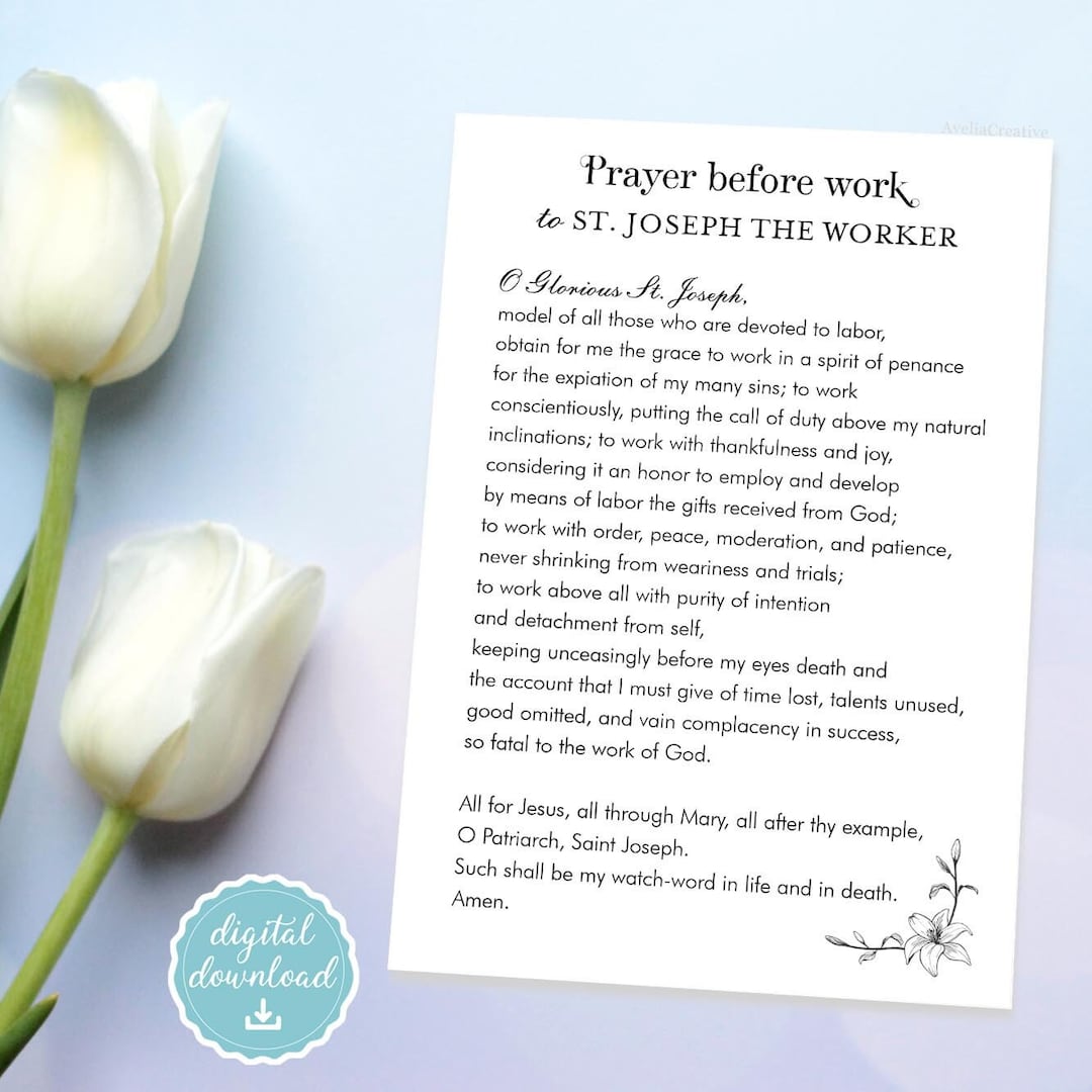 Prayer Before Work to St. Joseph the Worker Printable Card, Instant ...