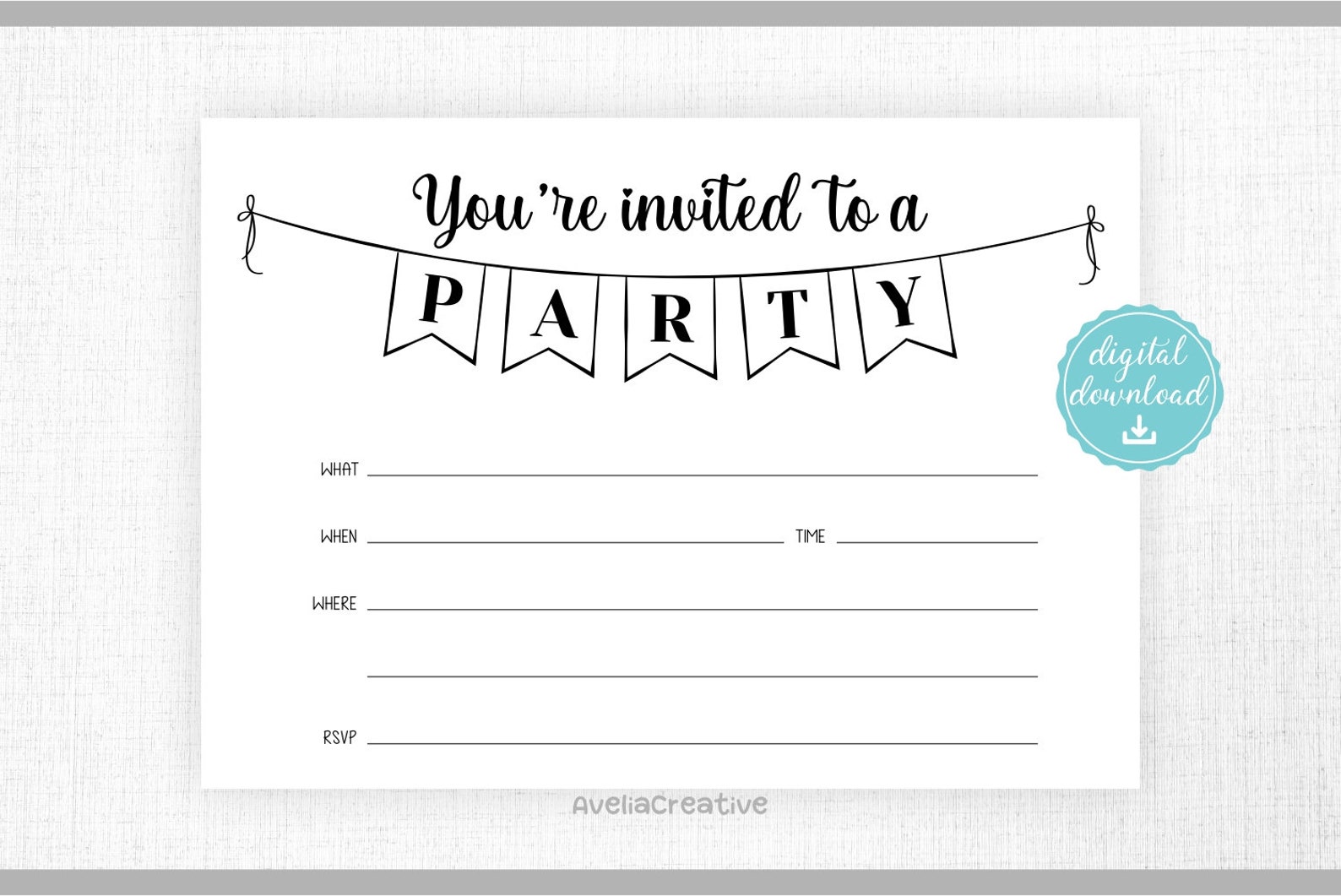 Party Blank Invitation Instant Download Fill-in Invitation - Etsy