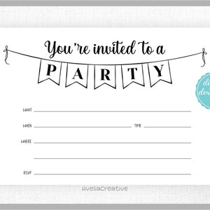 Party Blank Invitation Instant Download Fill-in Invitation - Etsy