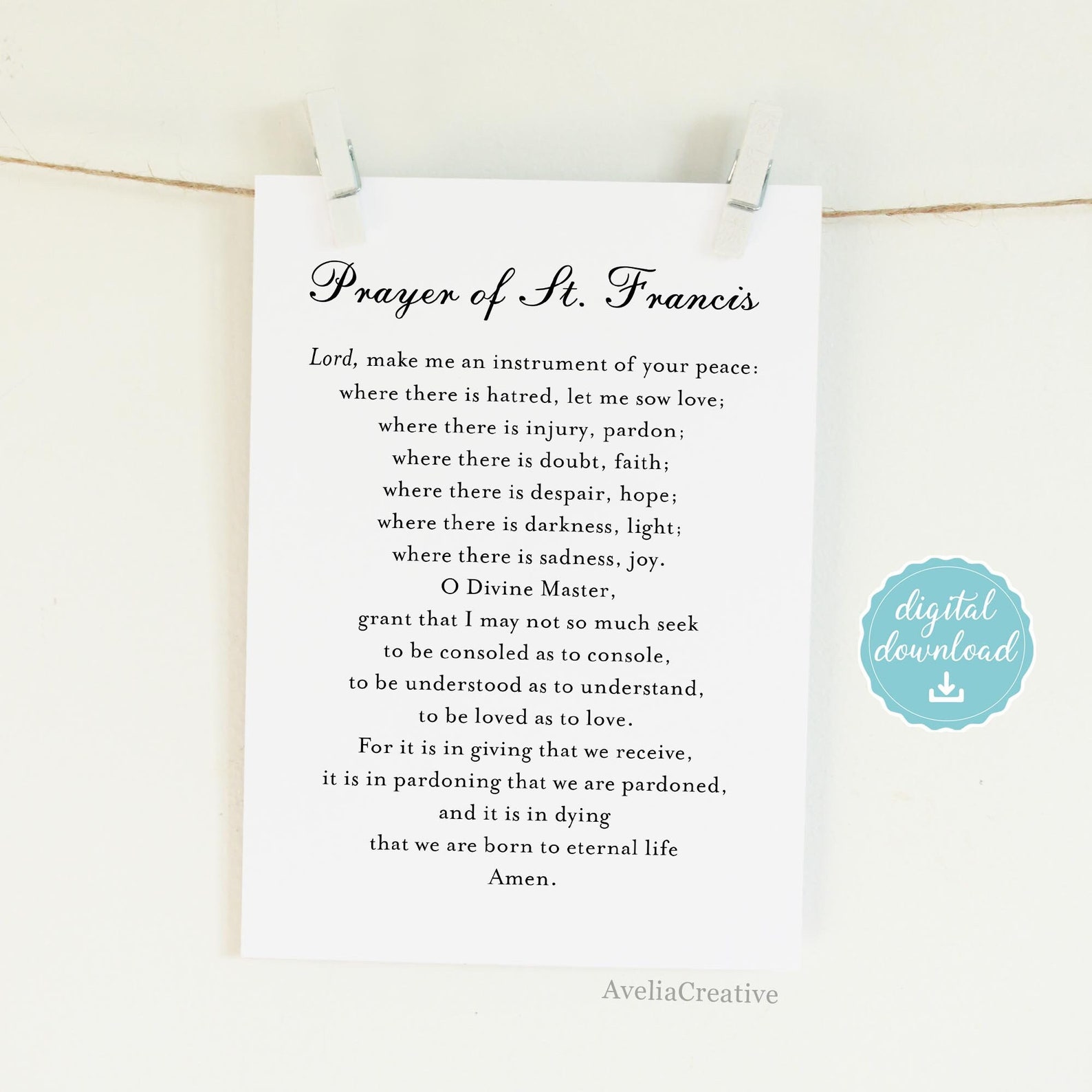 Prayer of St. Francis Wall Art, Instant Download, St. Francis of Assisi ...