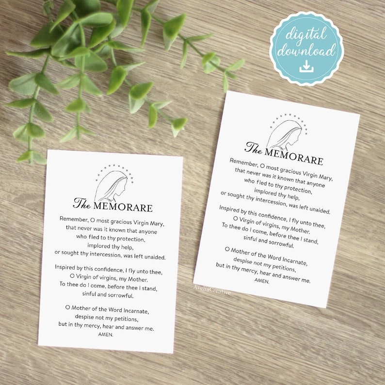 Printable Prayer Card the Memorare, Instant Download, Catholic Prayer ...