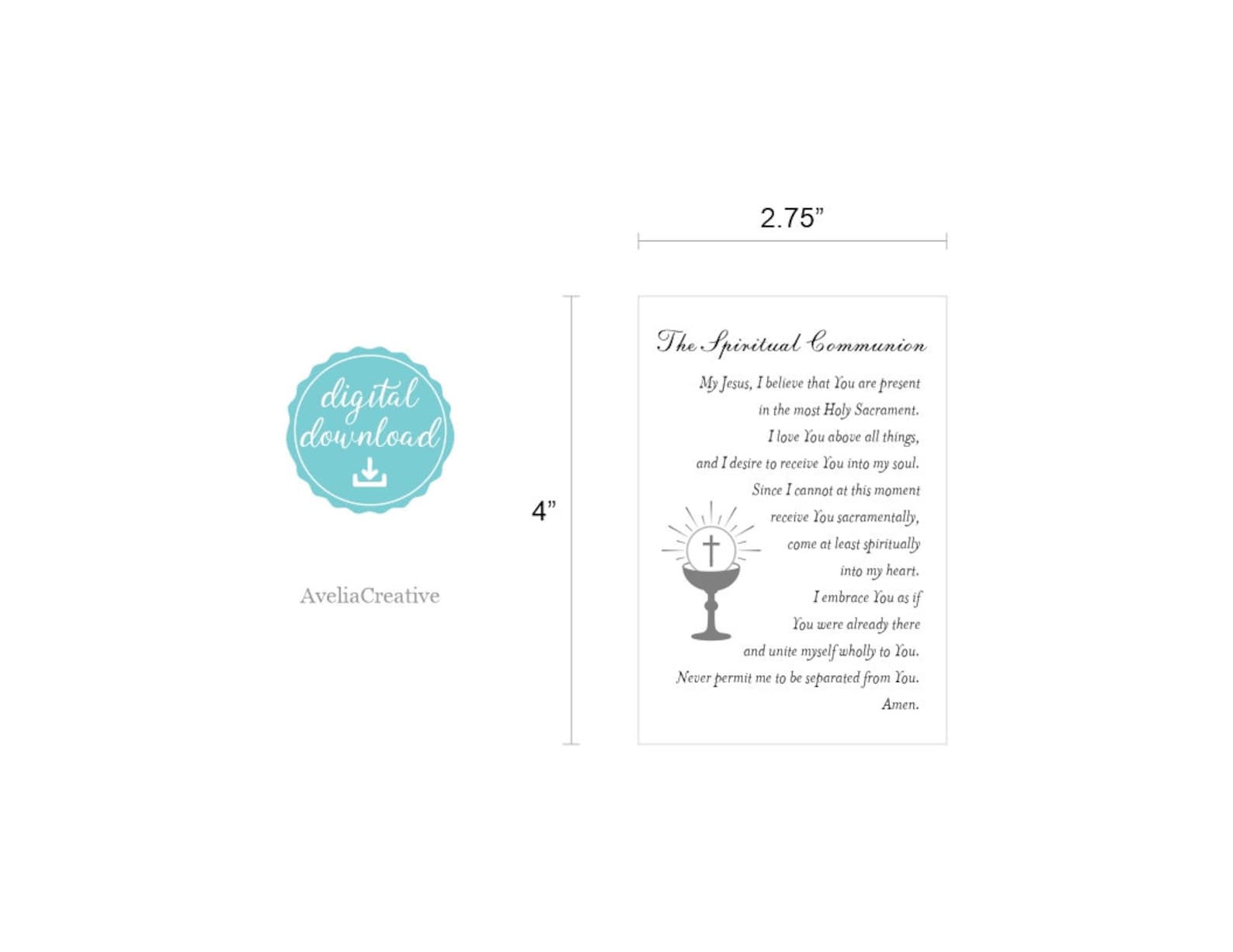 Printable Card the Spiritual Communion Prayer, Instant Download ...