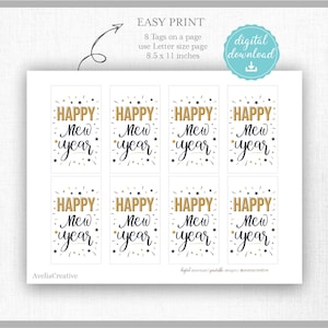 Printable New Year Gift Tags, Instant Download, Happy New Year Party ...