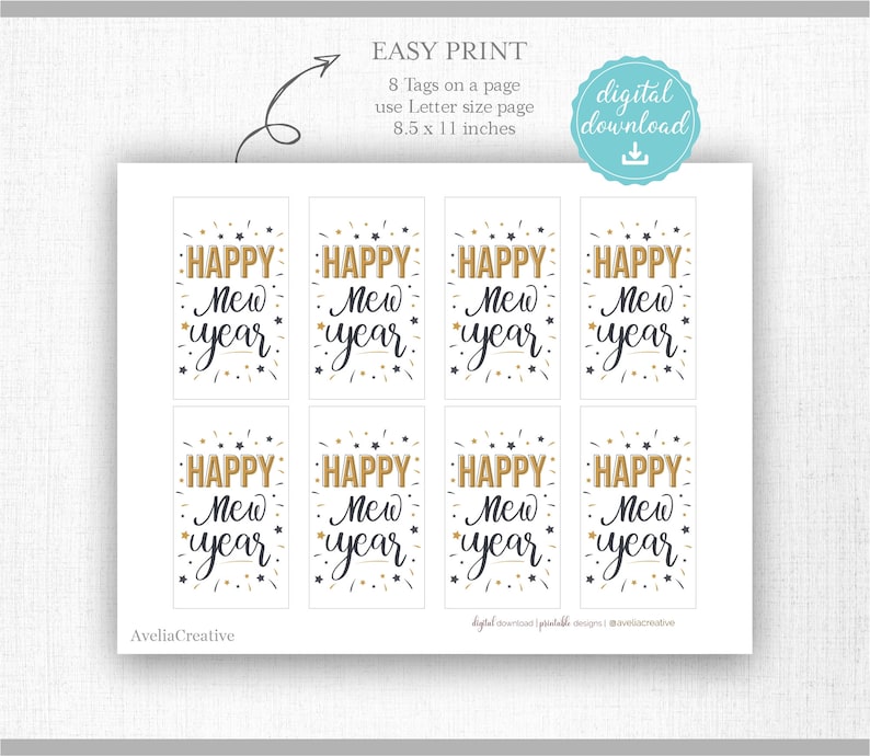 Printable New Year Gift Tags Instant Download Happy New Year - Etsy