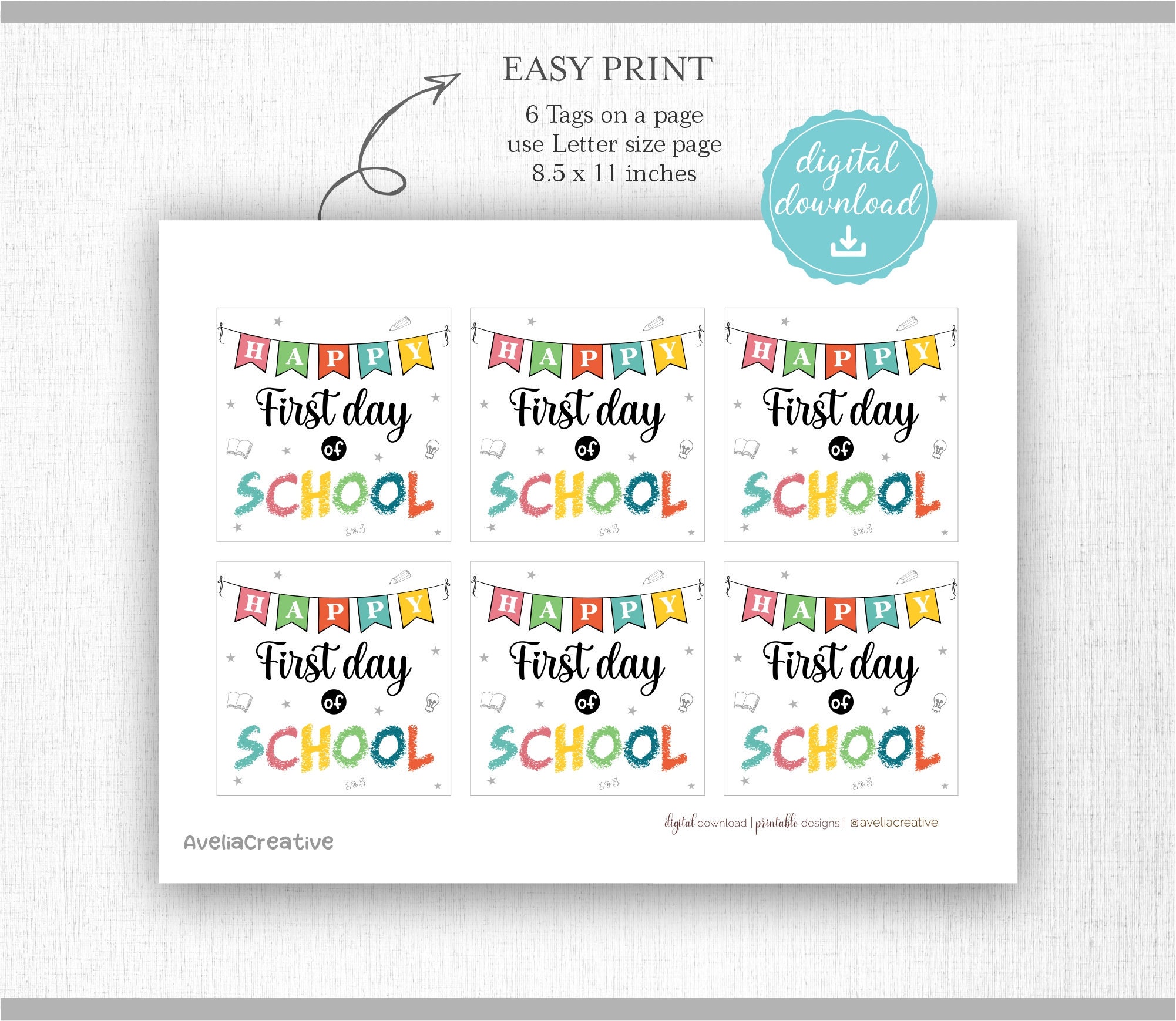 Happy First Day of School Tags, Instant Download, Printable Tags Back ...