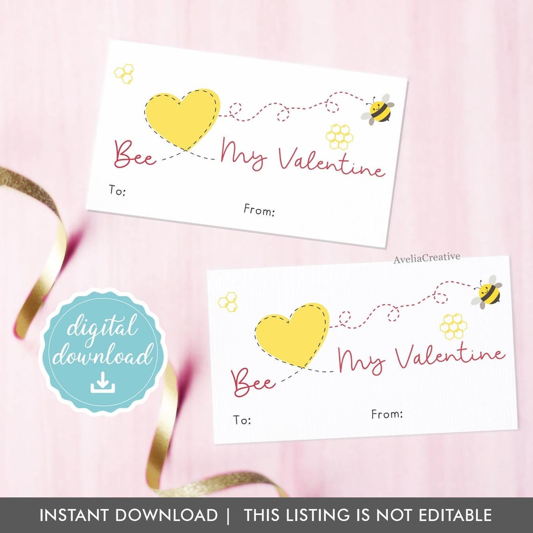 Bee My Valentine Gift Tags, Instant Download, Printable Valentines Tags ...
