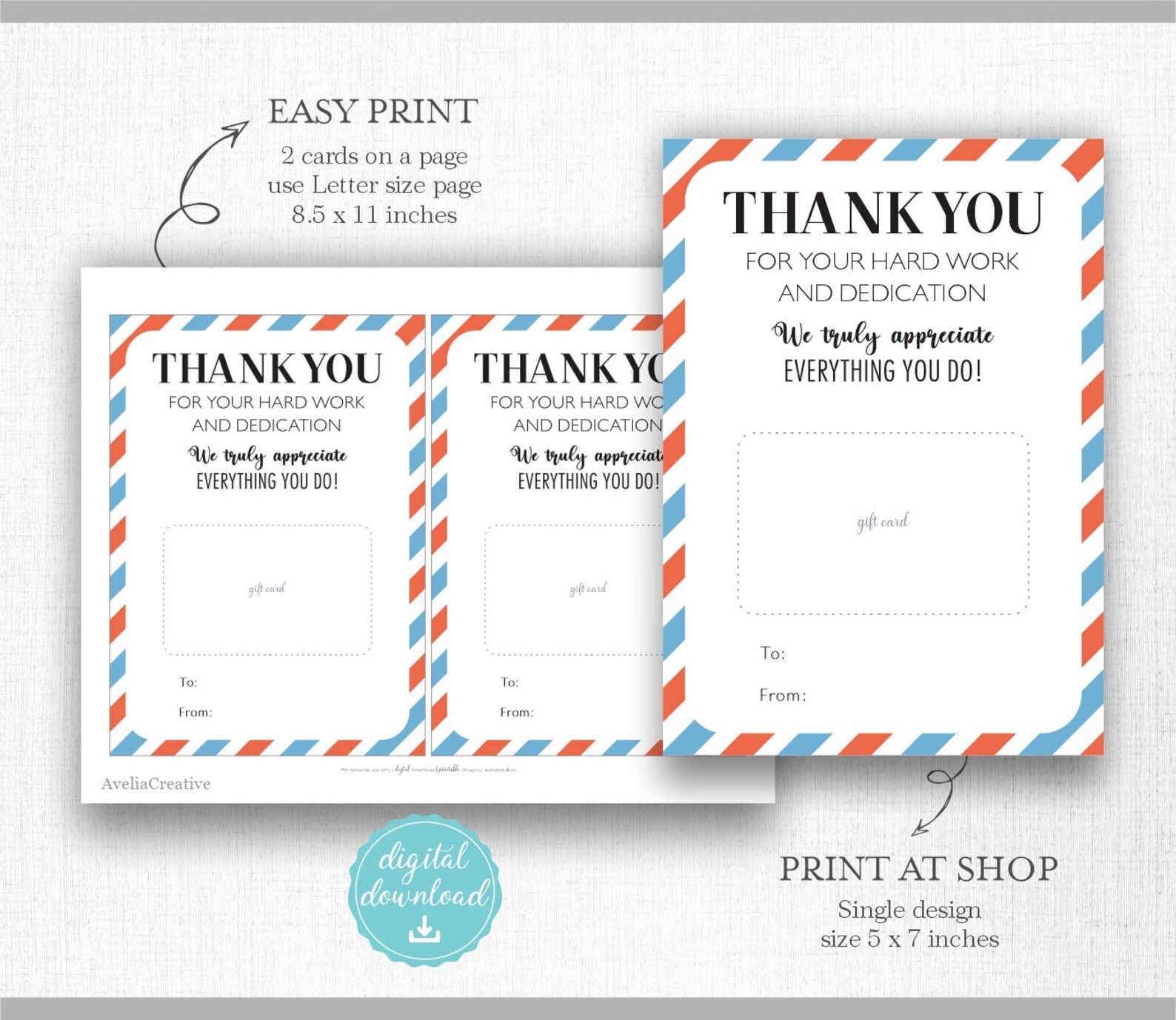 Staff Appreciation Printable Gift Card Holder, Instant Download, Thank ...