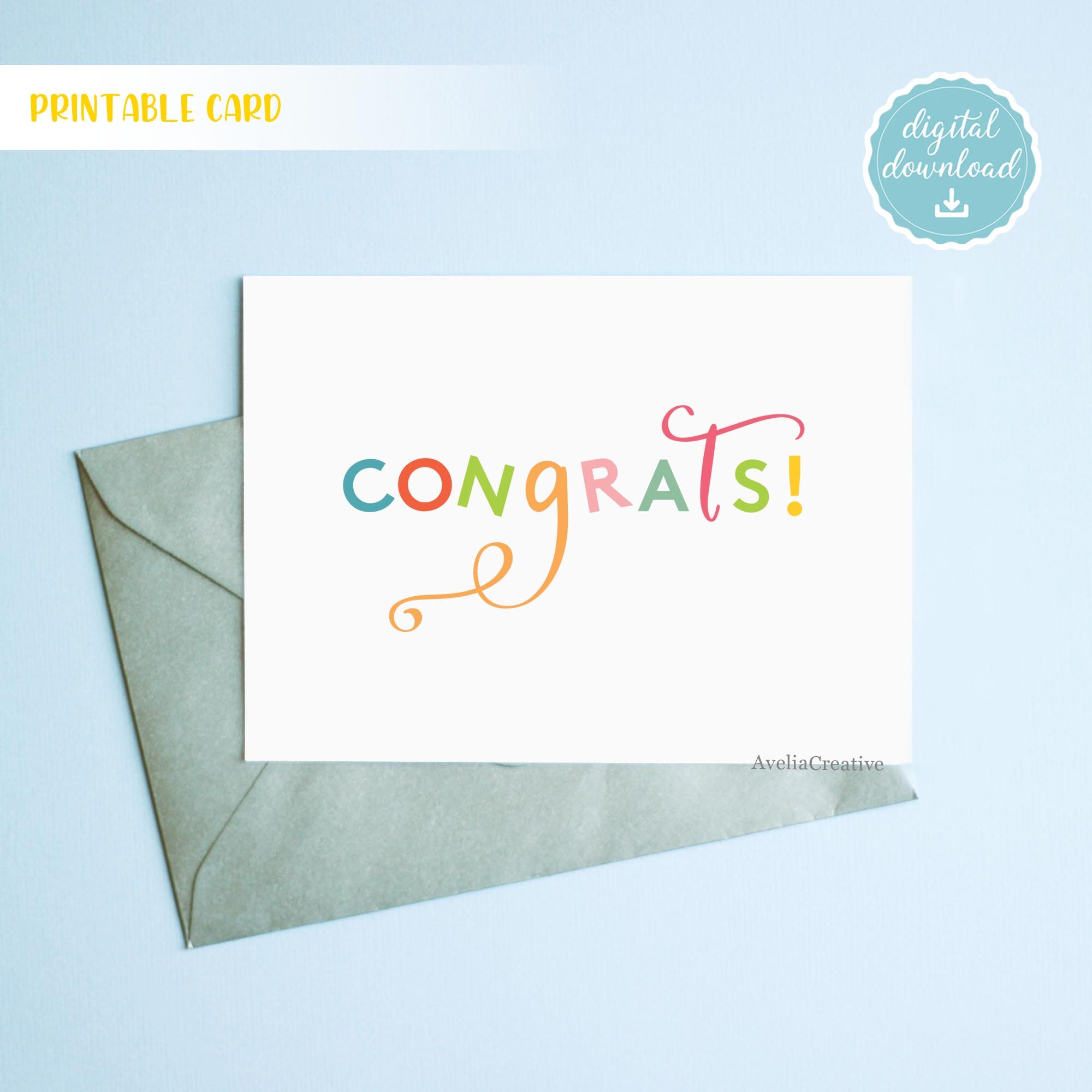 Congratulations Printable Card Instant Download Congrats - Etsy