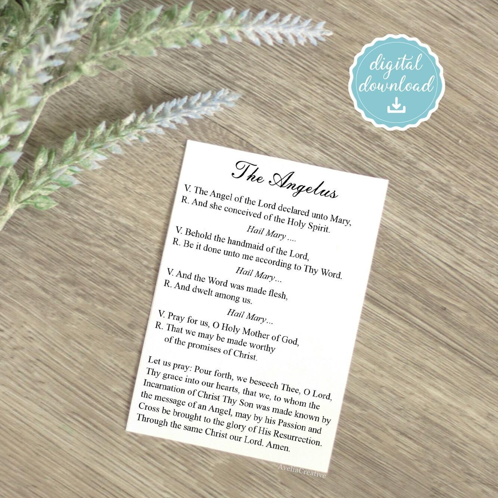 The Angelus Prayer Printable Card, Instant Download, Catholic Prayer ...