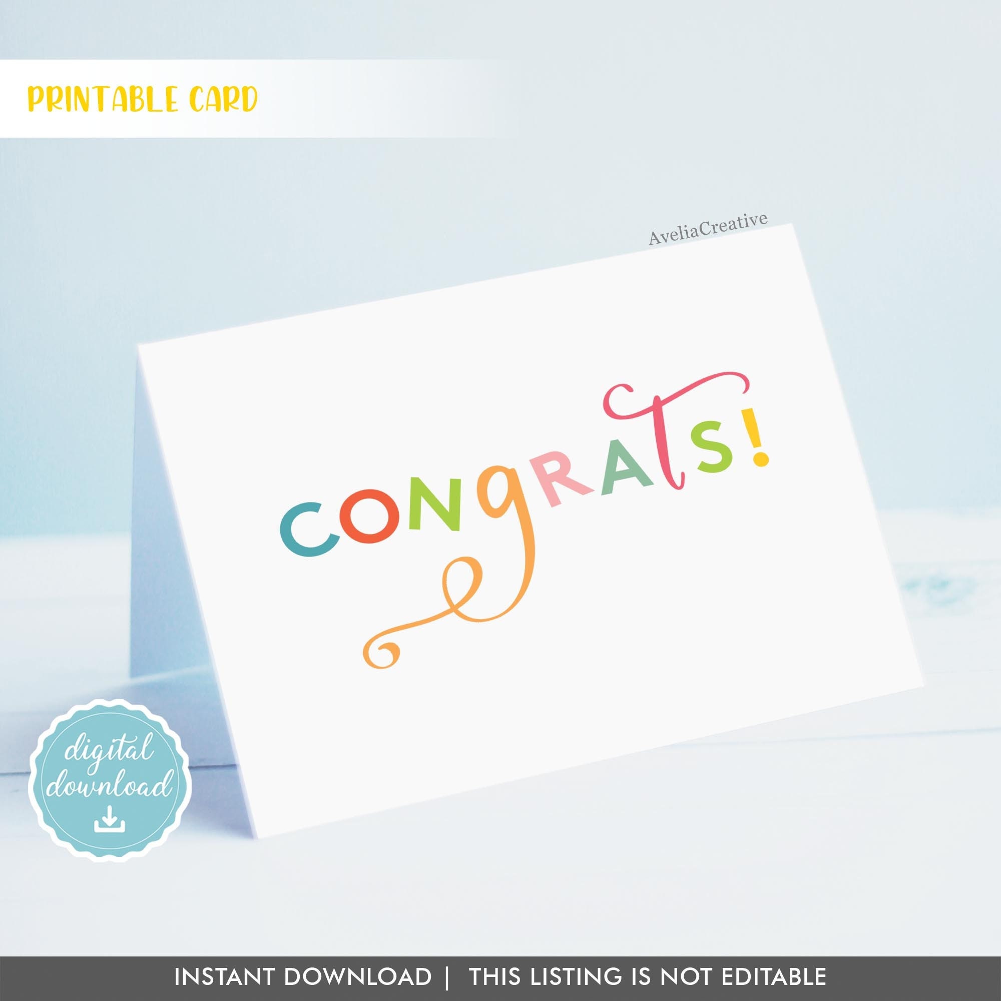 Congratulations Printable Card, Instant Download, Congrats Blank Card ...