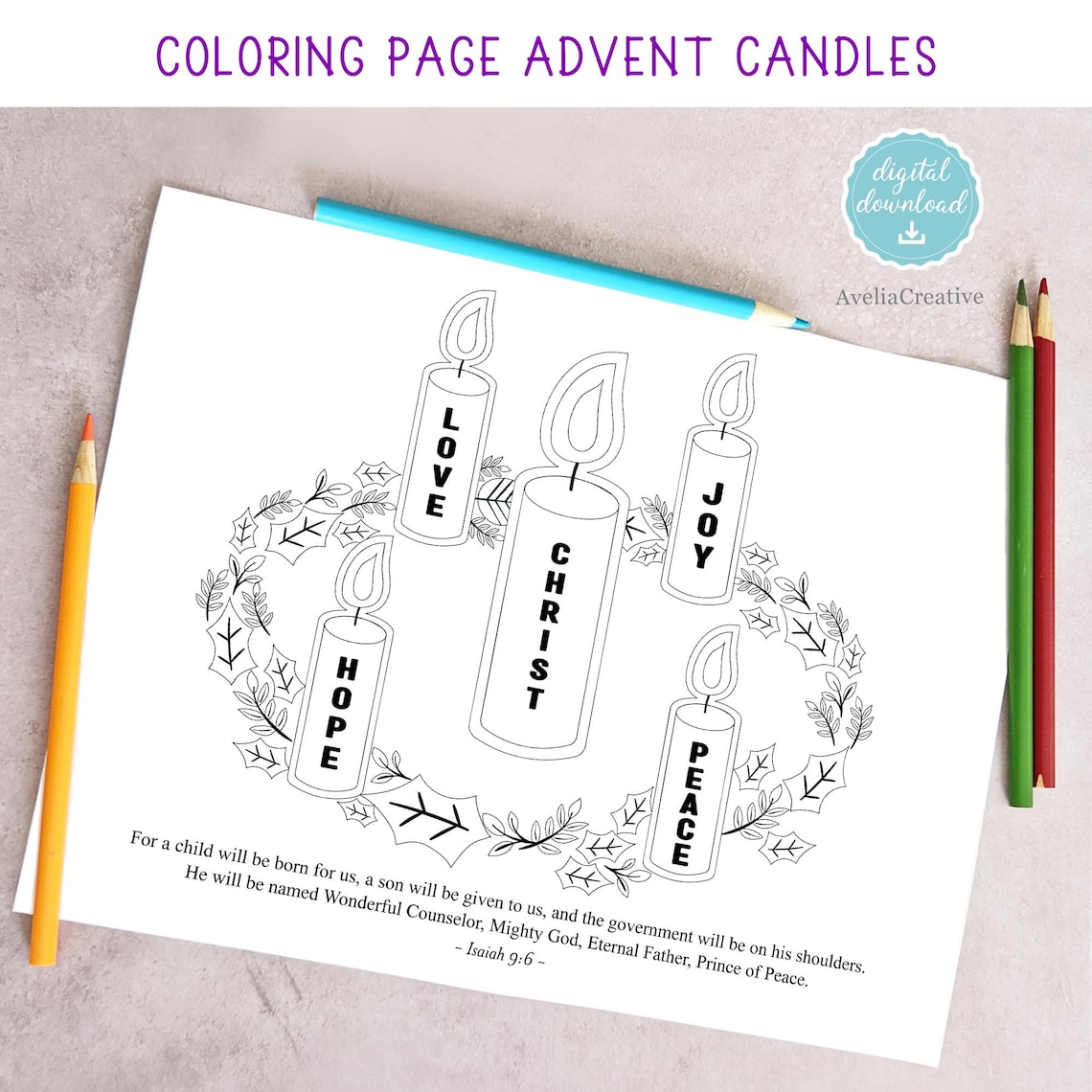 Advent Candles Coloring Page, Instant Download, Printable Advent Wreath ...