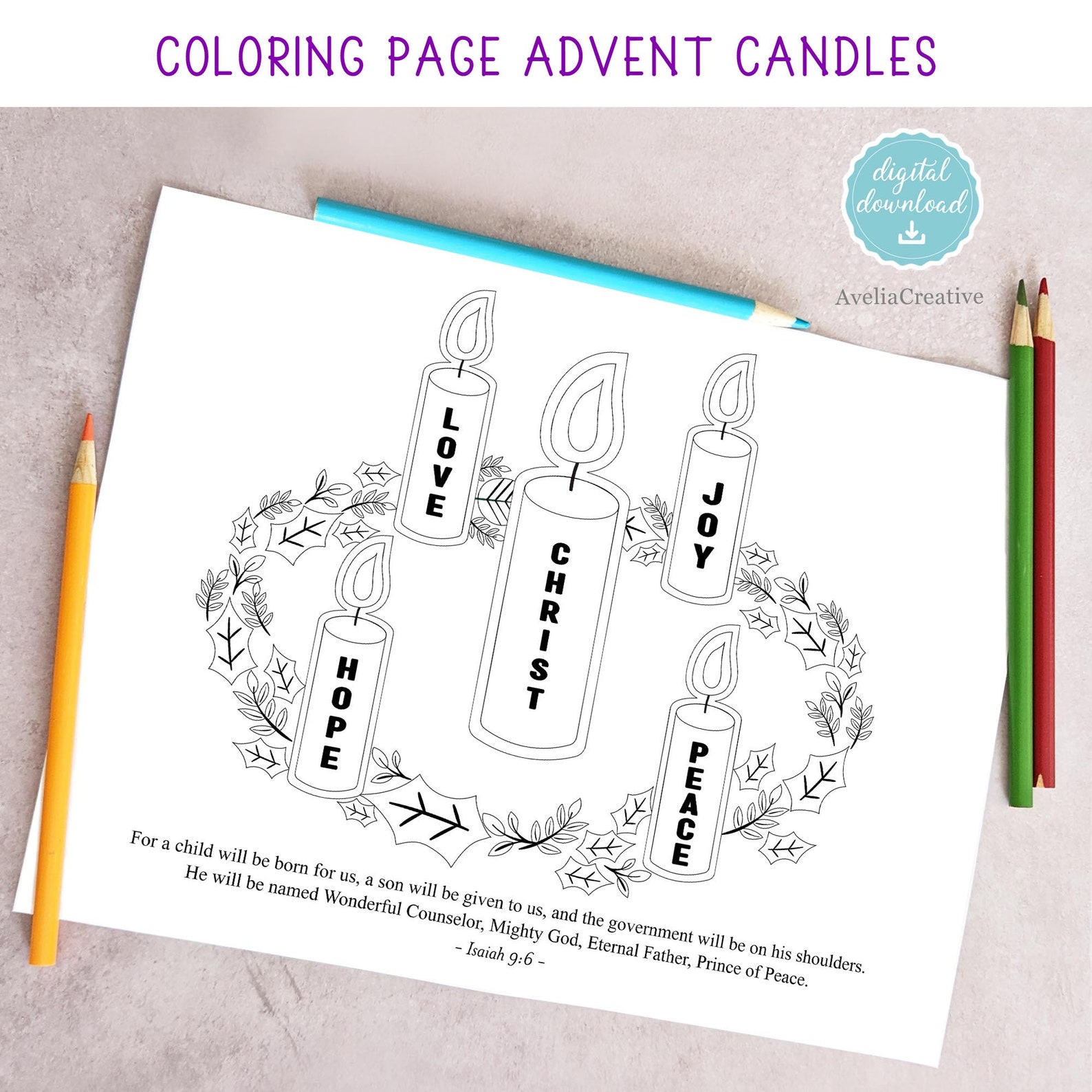 Advent Candles Coloring Page, Instant Download, Printable Advent Wreath ...