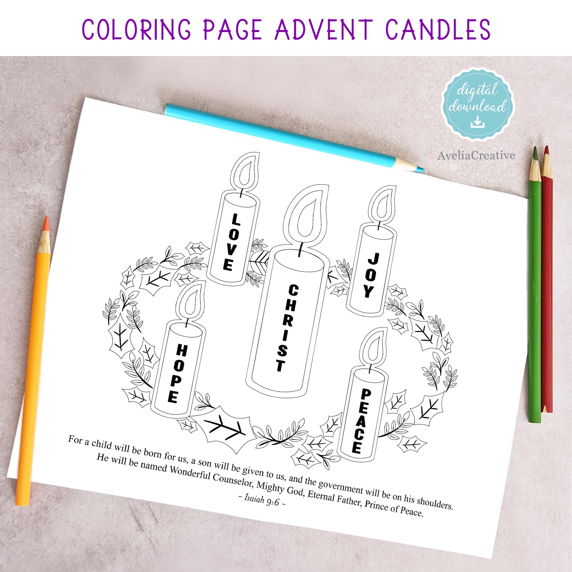 Advent Candles Coloring Page, Instant Download, Printable Advent Wreath ...
