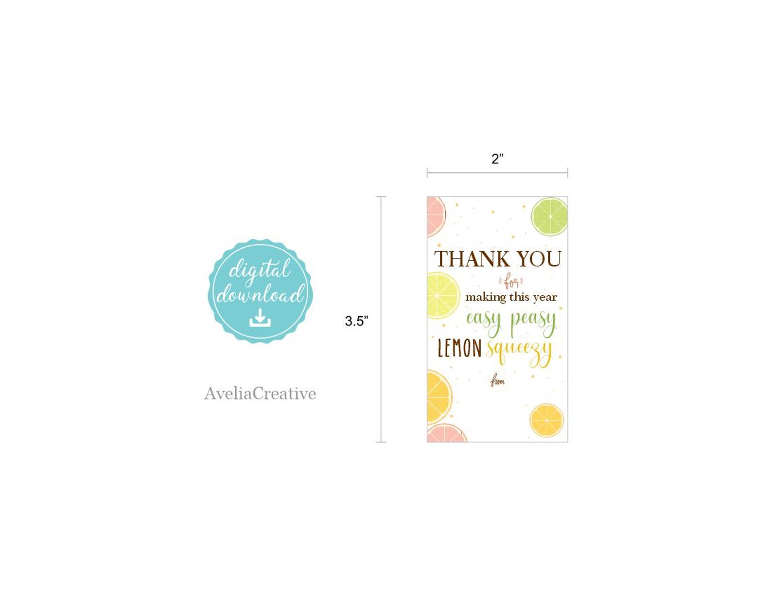 Thank You Gift Tags, Thank You for Making This Year Easy Peasy Lemon ...