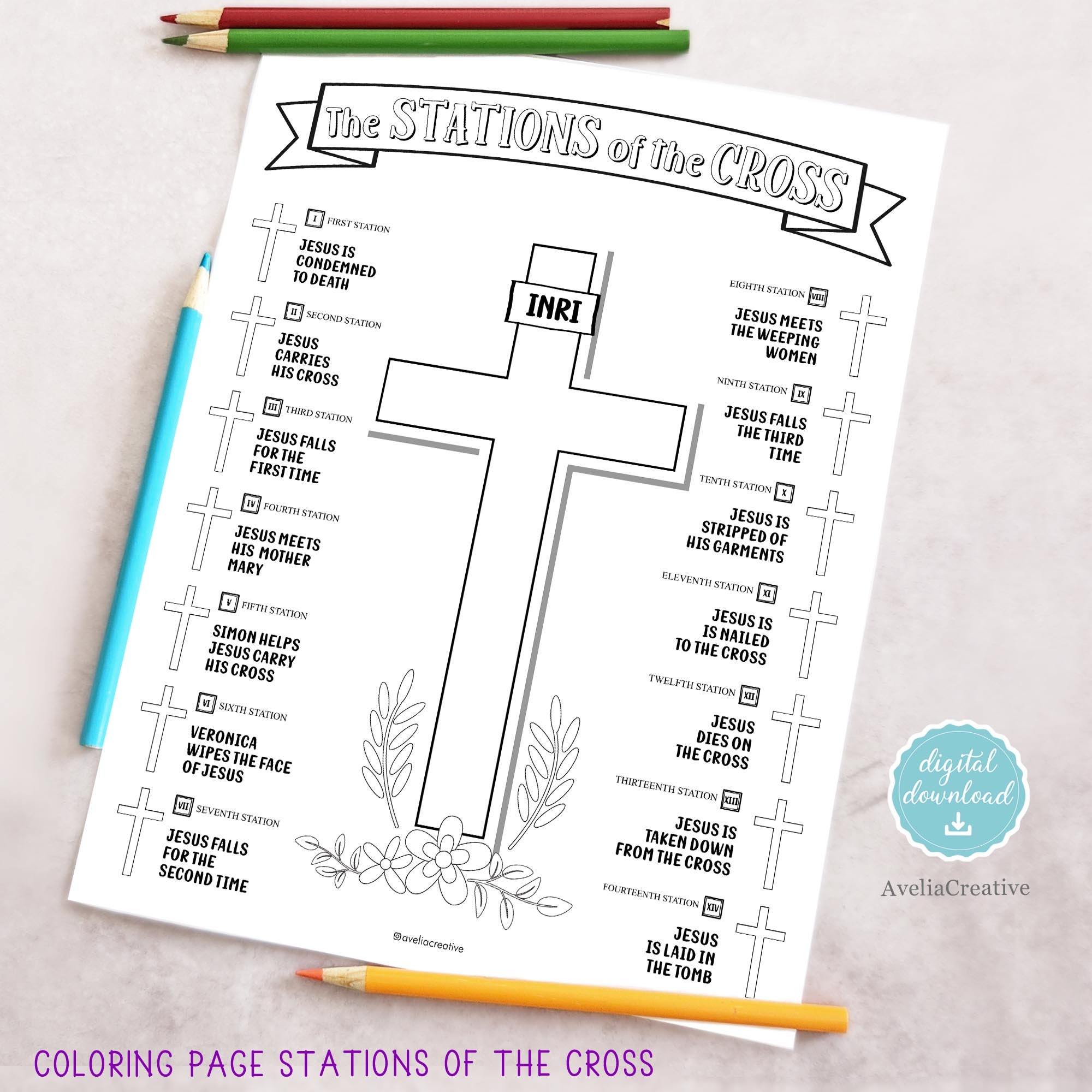 The Stations of the Cross Coloring Page, Instant Download, Printable ...