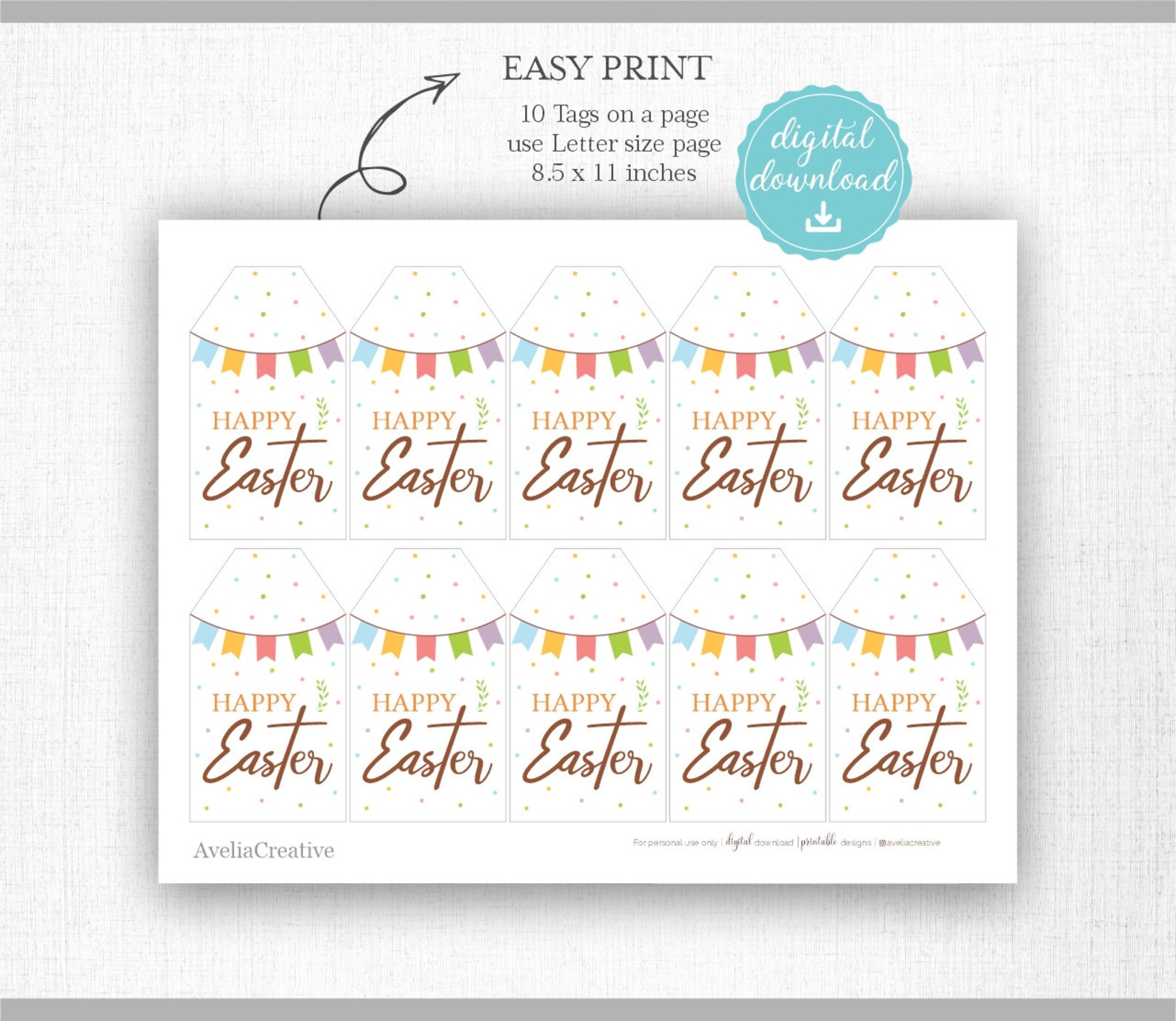 Happy Easter Printable Tags, Instant Download, Happy Easter Gift Tags ...