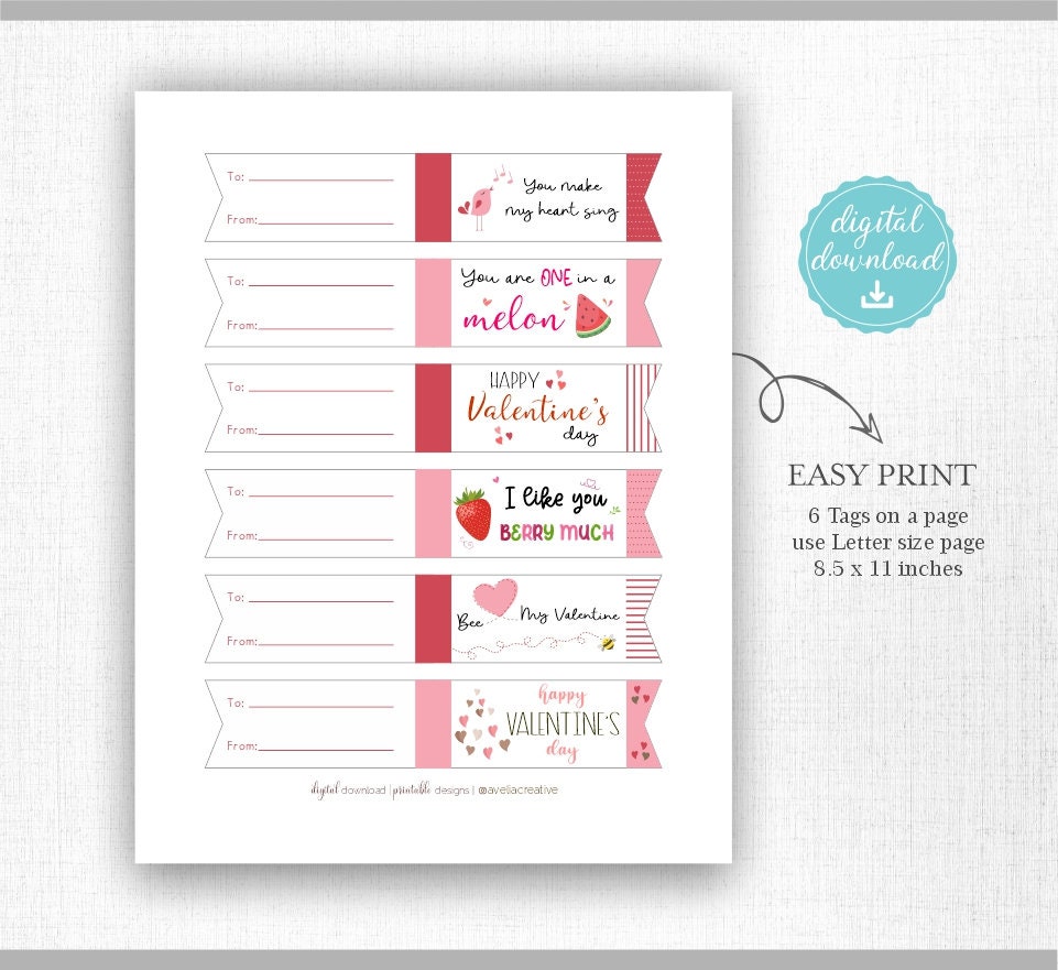 Valentine Printable Pencil Tags, Instant Download, Printable Valentine ...