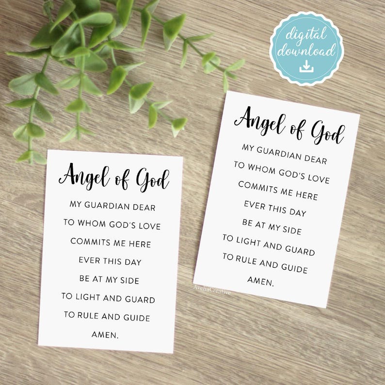 Printable Card Angel of God, Instant Download, Prayer to Guardian Angel ...