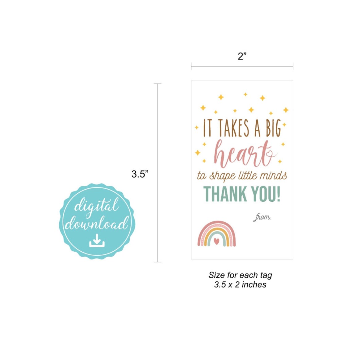 Teacher Appreciation Gift Tags, Instant Download, It Takes A Big Heart ...