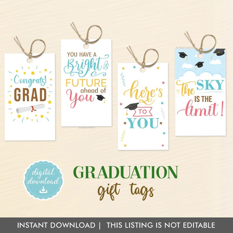 Graduation Printable Gift Tags, Instant Download, Student Gift Tags ...