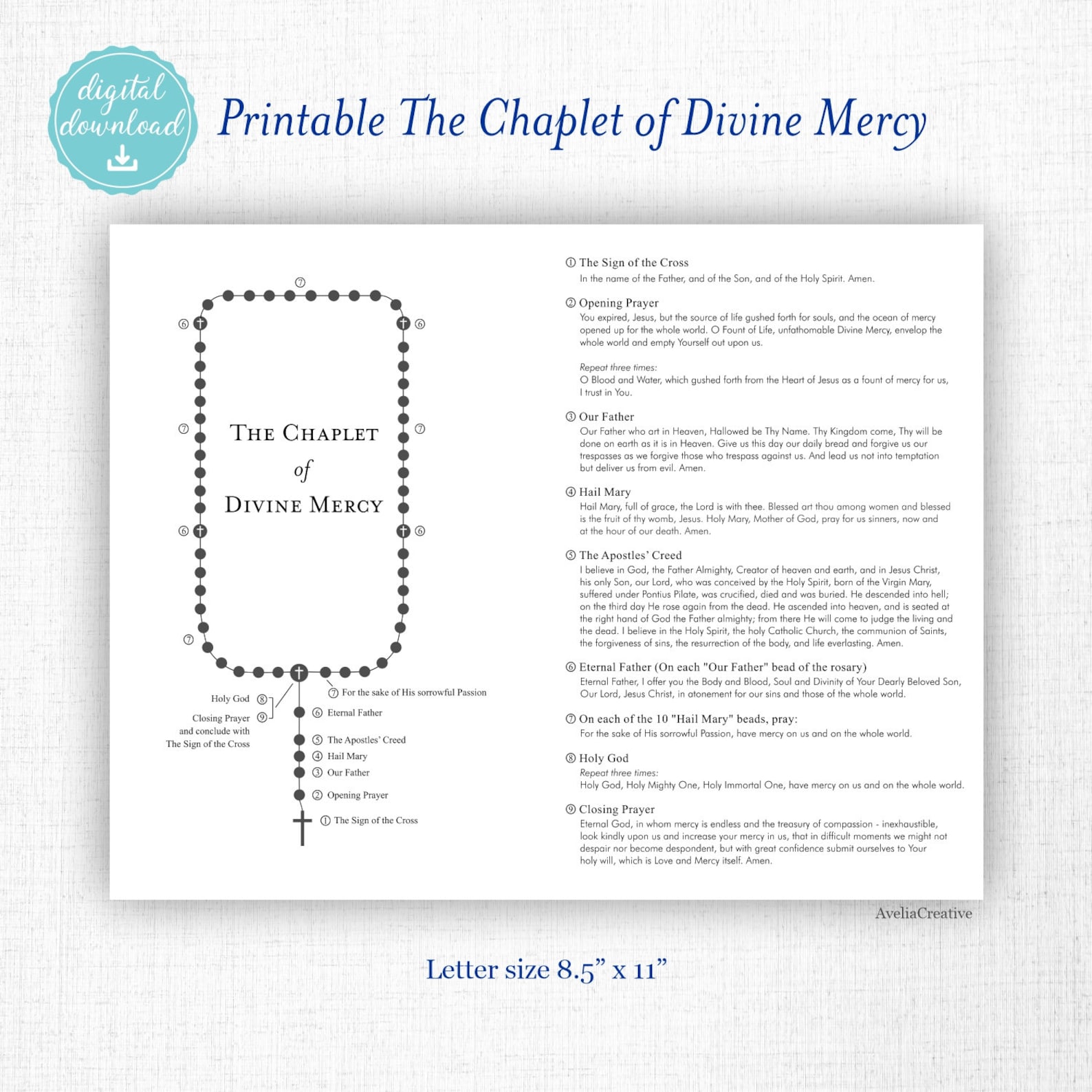The Chaplet of Divine Mercy, Instant Download, Printable Divine Mercy ...