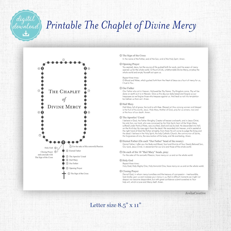 The Chaplet of Divine Mercy, Instant Download, Printable Divine Mercy ...