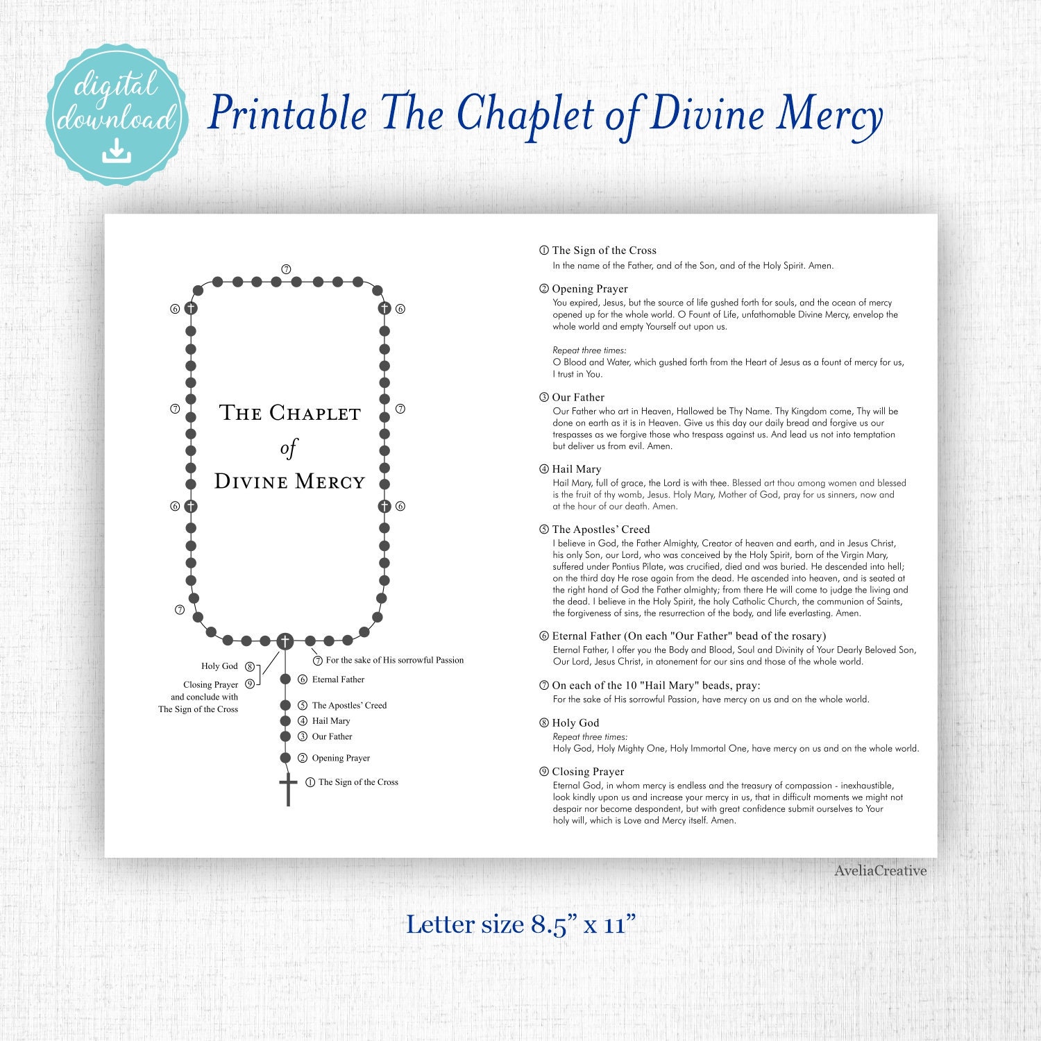 The Chaplet of Divine Mercy, Instant Download, Printable Divine Mercy ...