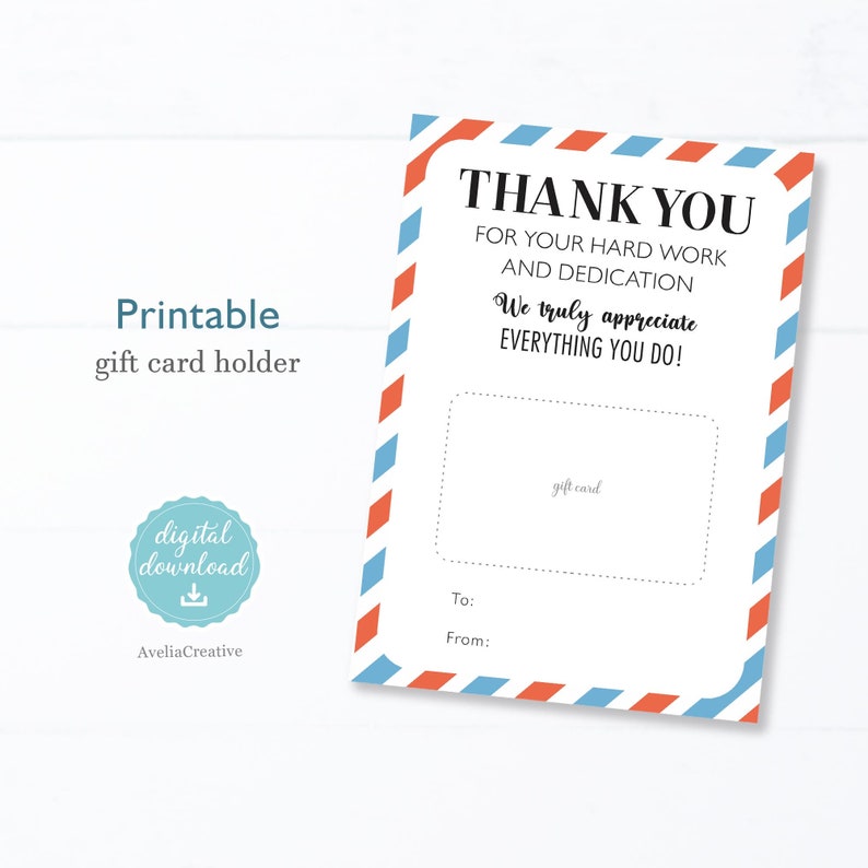 Staff Appreciation Printable Gift Card Holder, Instant Download, Thank ...